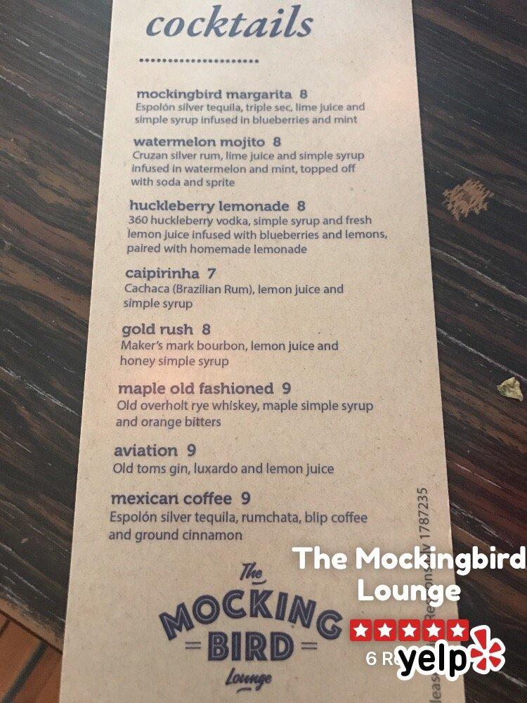 Menu at The Mockingbird Lounge pub & bar, Kansas City