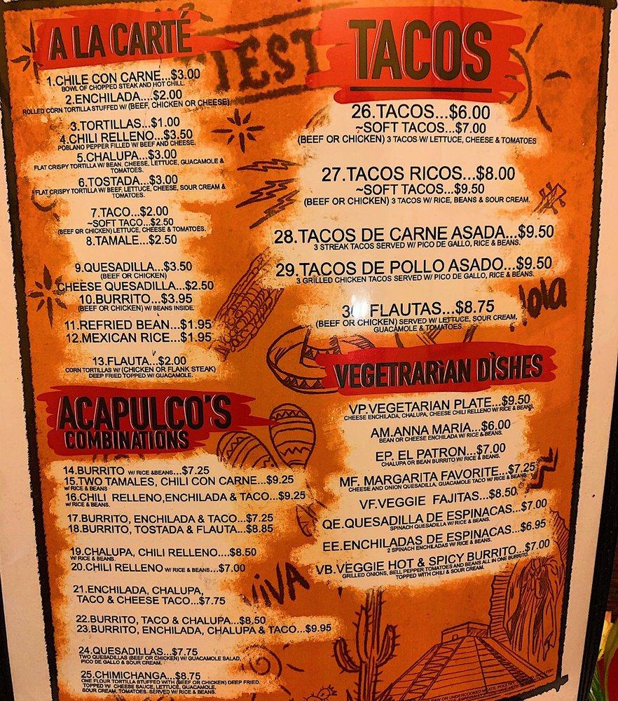 Menu at Acapulco Mexican Grill restaurant, Blackstone