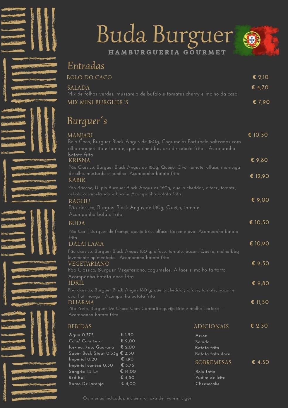 Menu em Buda Burguer restaurante, Estoril