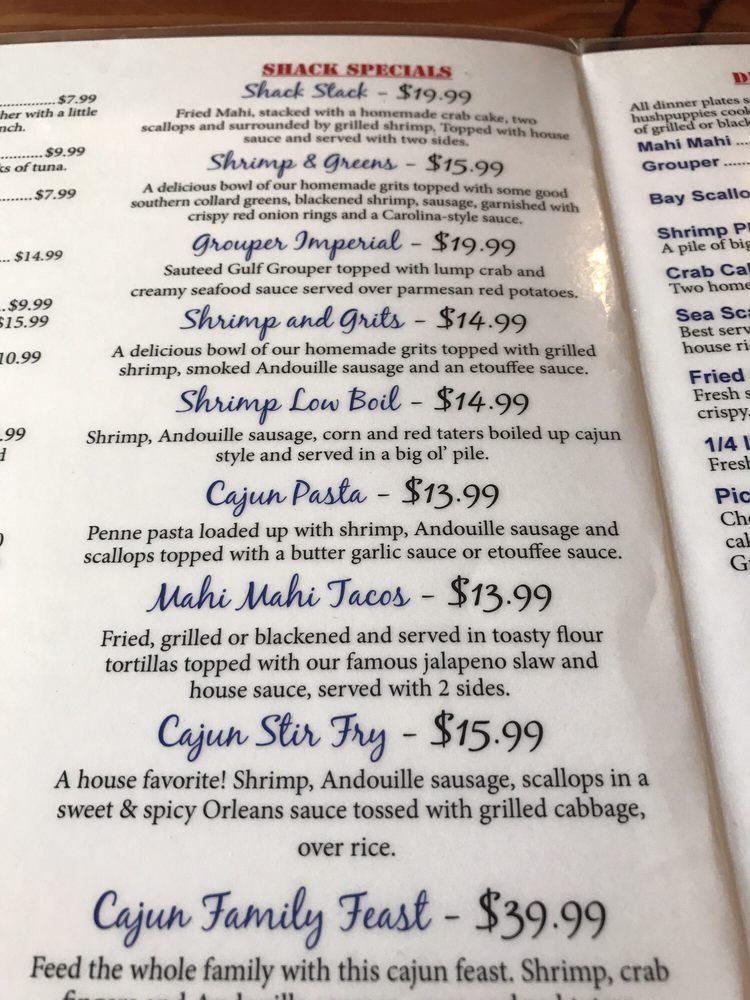 Menu at Gary's Oyster Shack restaurant, Panama City