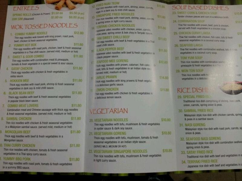 Menu at Noodllicious restaurant, Atherton