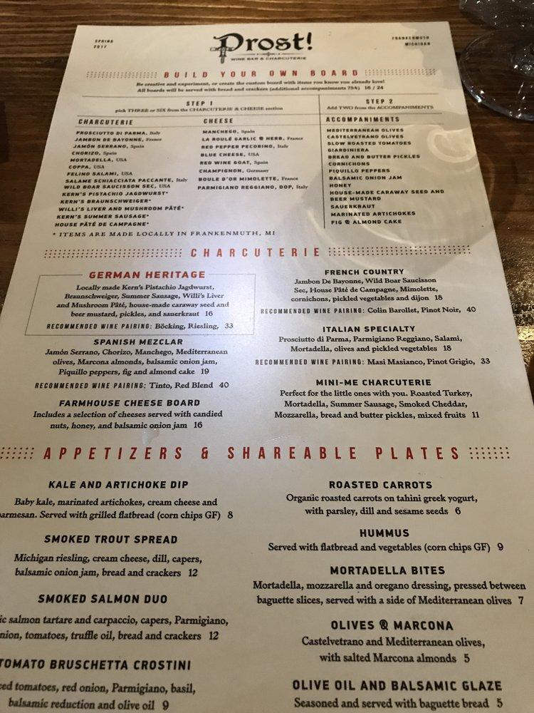 Menu at Prost Wine Bar & Charcuterie, Frankenmuth