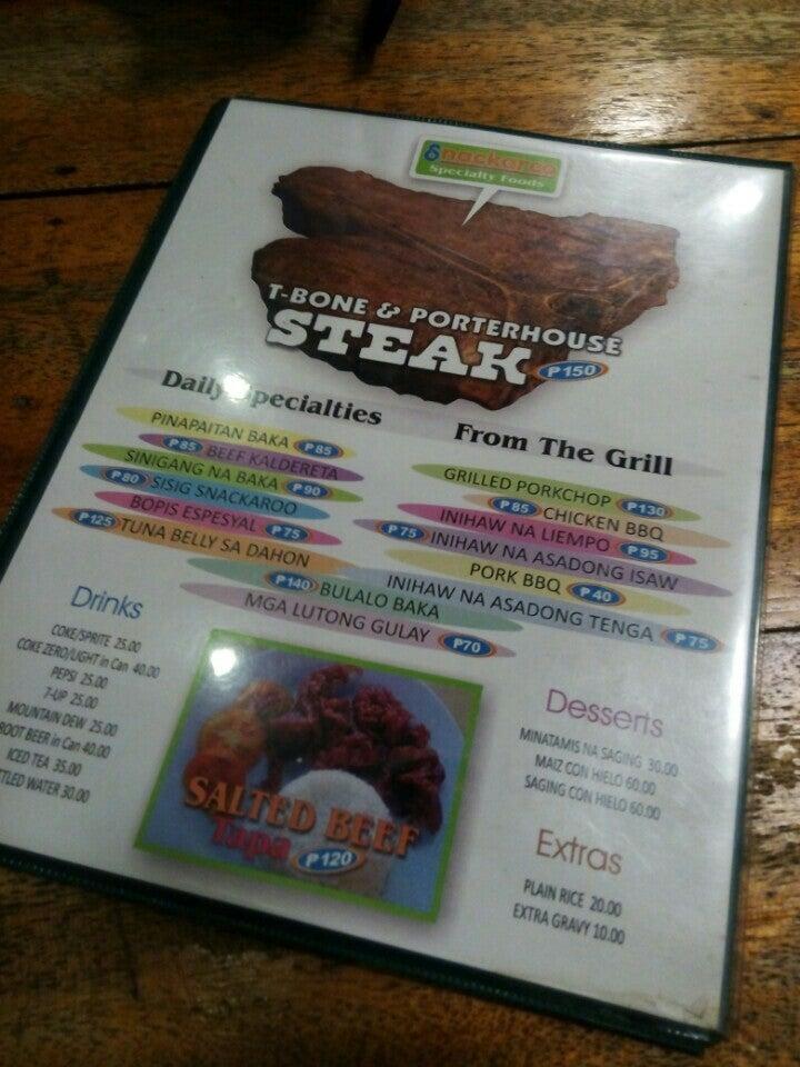 Carta de parrilla Snackaroo Specialty Foods, Ciudad Quezon