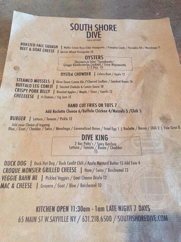 Menu at South Shore Dive pub & bar, West Sayville