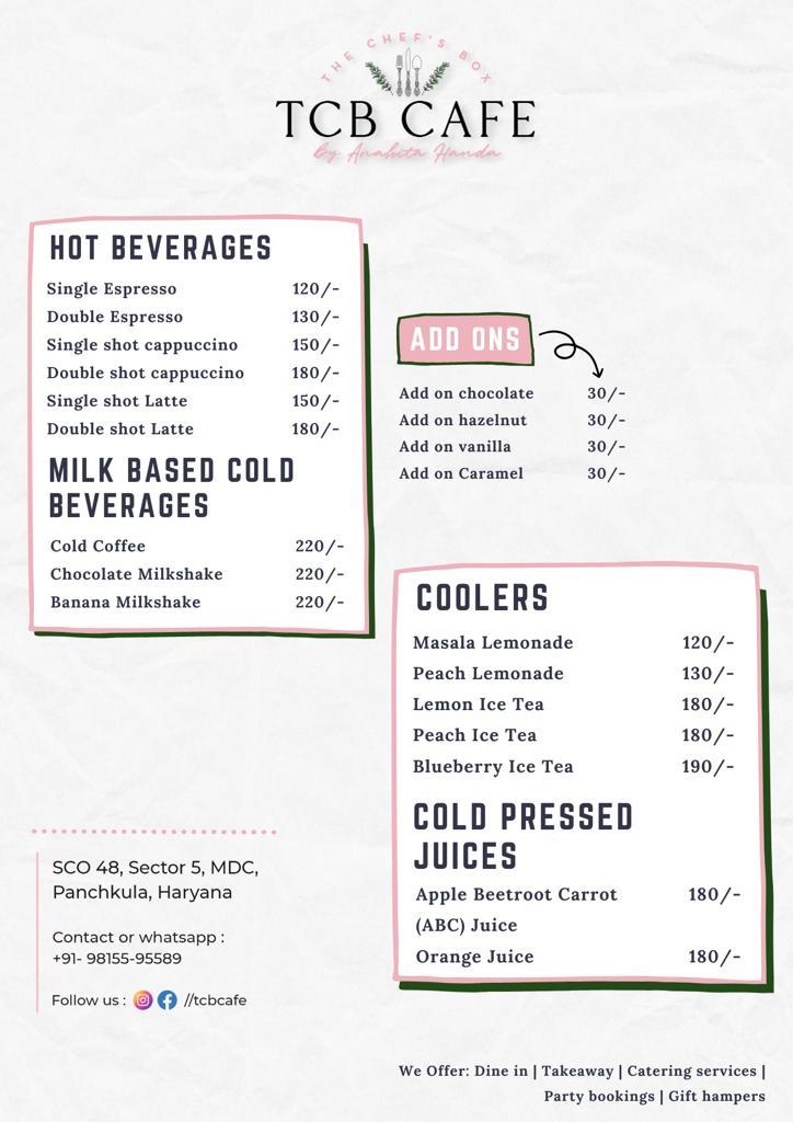 Menu at TCB Cafe By Anahita Handa, Panchkula