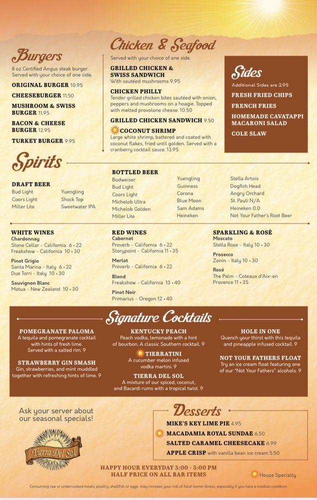 Menu at Tierra Del Sol Country Club, Lady Lake