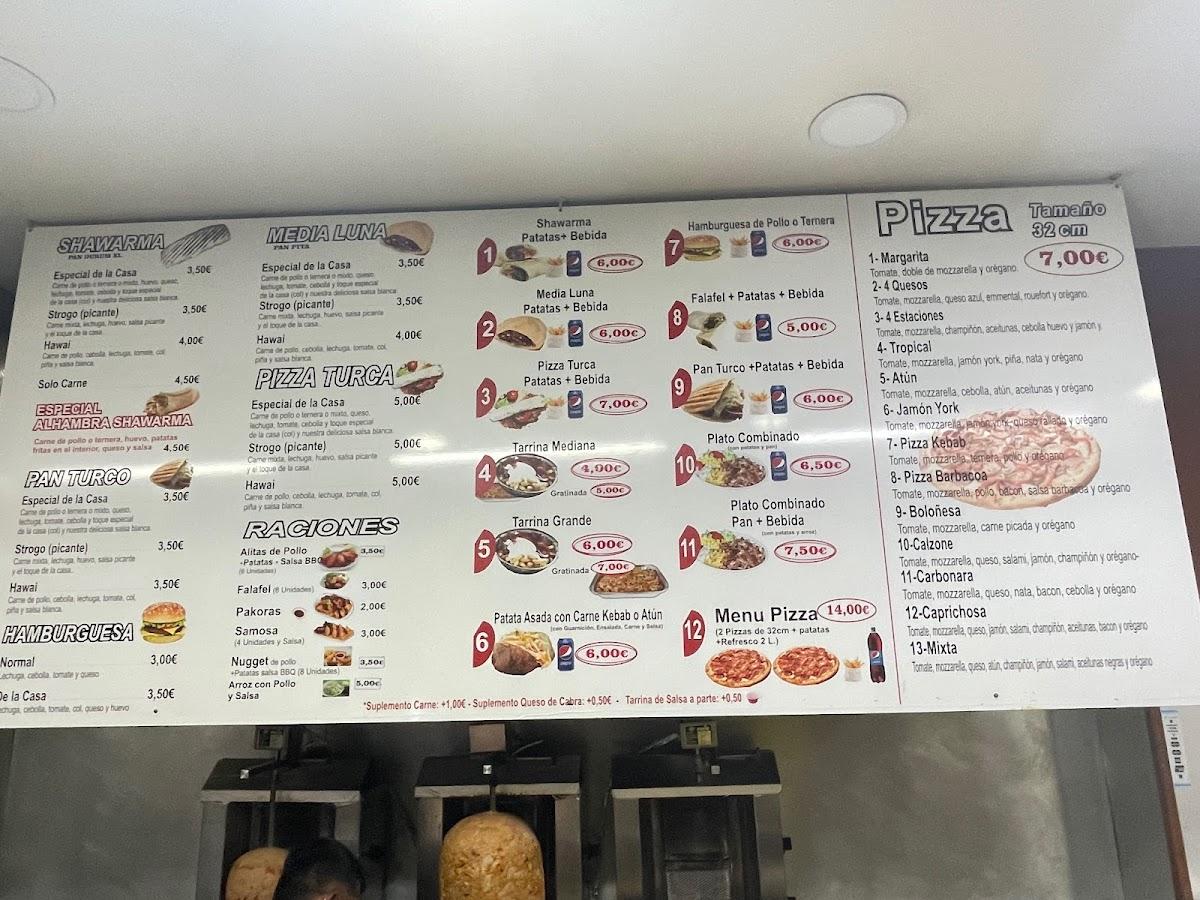 Carta del restaurante Alhambra Kebab Linares, Linares