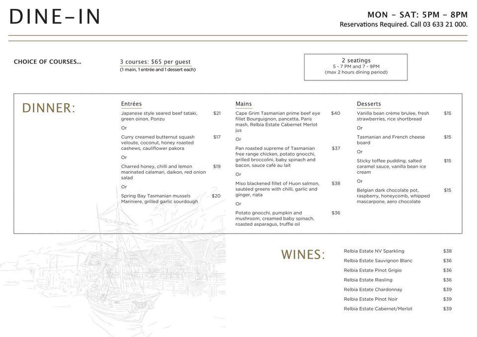 Menu at Alida Restaurant at Penny Royal, Launceston