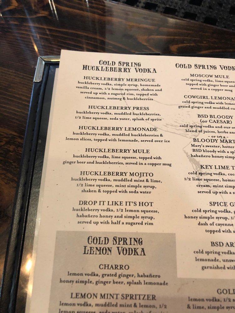 Menu at Bozeman Spirits Distillery pub & bar, Bozeman