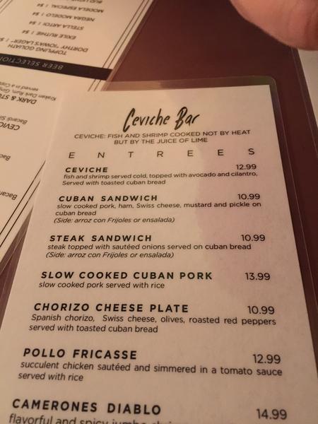Menu at Ceviche Bar, Des Moines