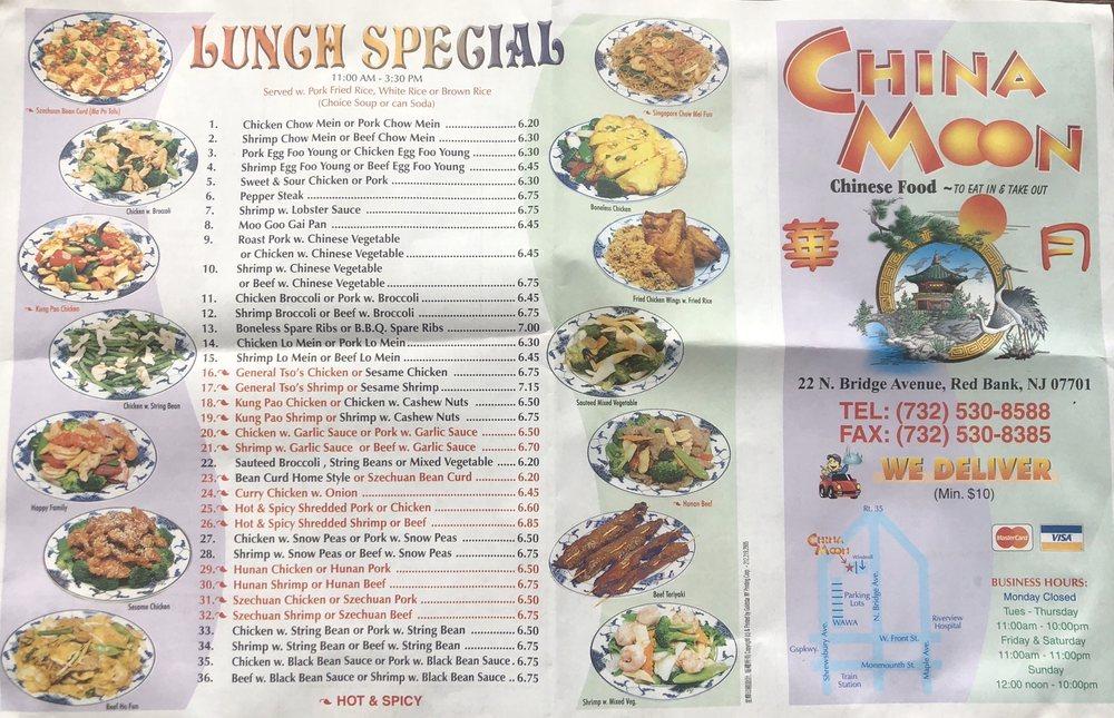 Menu at China Moon restaurant, Red Bank