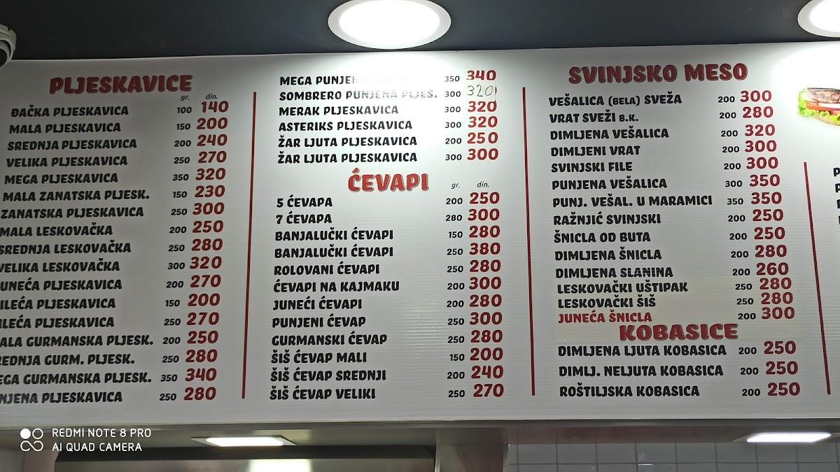 Menu at LESKO ŽAR restaurant, Belgrade, Patrisa Lumumbe 71g