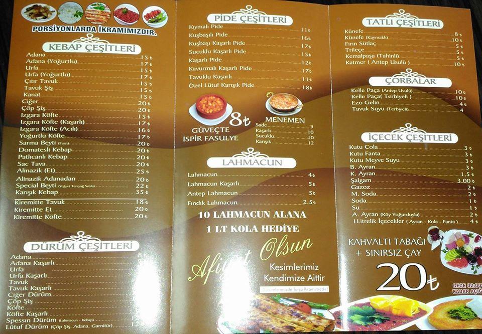 Menu at Zútuf Dúrúm Evi 2, Istanbul