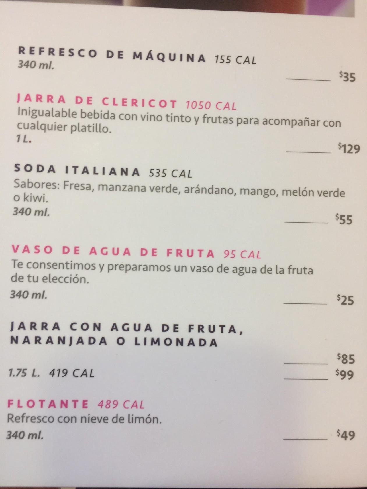 Carta de Restaurante Liverpool, San Miguel de Allende