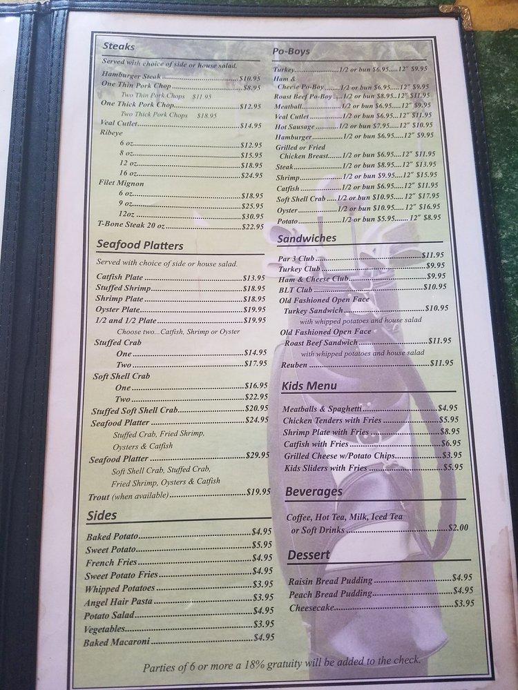 Menu at Par 3 Restaurant & Lounge, Chalmette