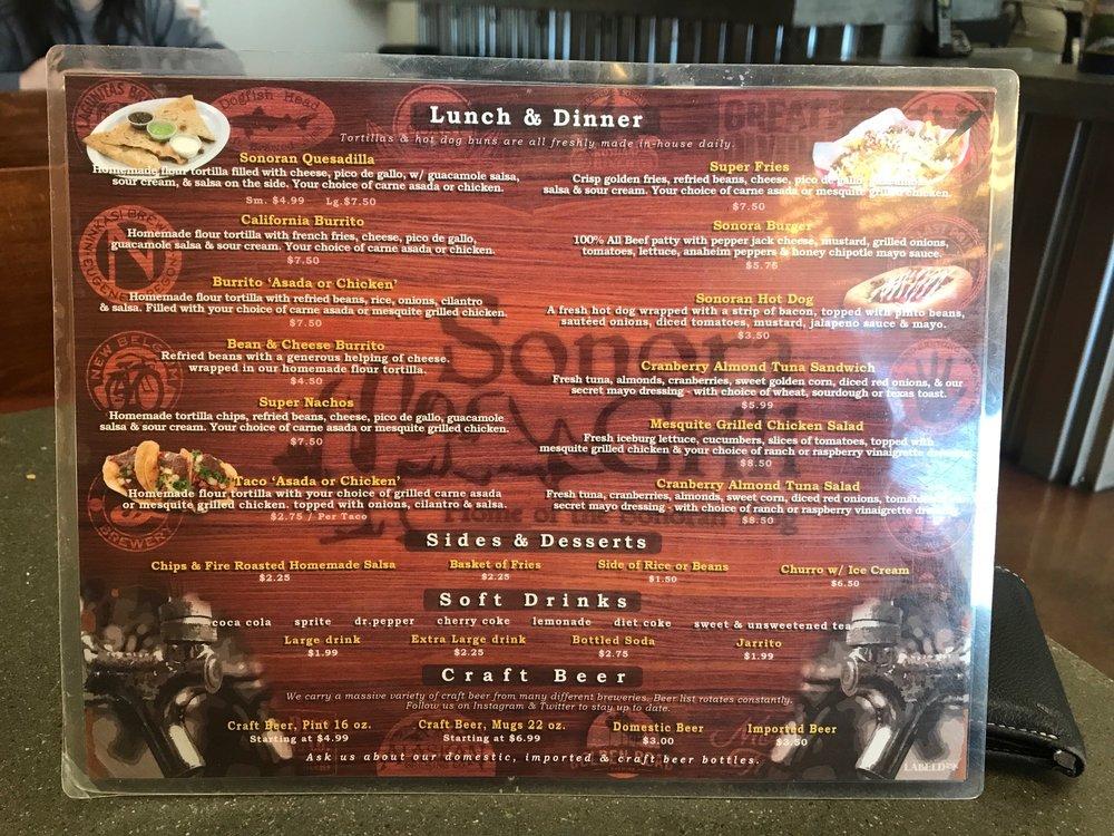 Menu at Sonora Grill restaurant, Moreno Valley