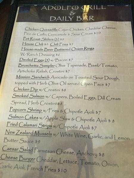 Carta de Adolfo Grill & Daily Bar, Camarillo