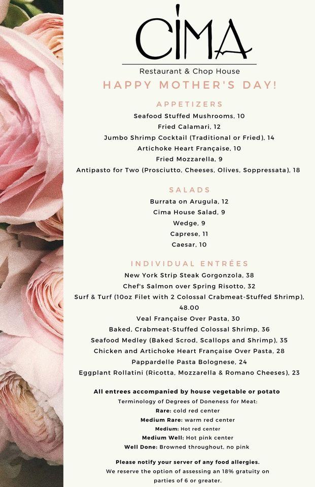 Menu at Cima Restaurant & Chop House, Wilbraham