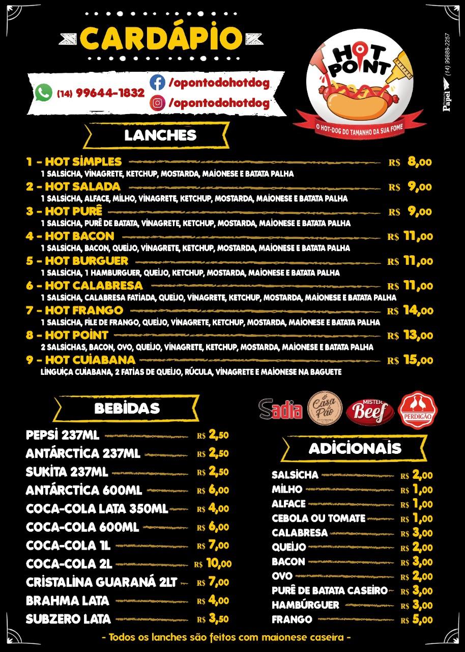 Menu at Hot Point - Delivery, Bauru