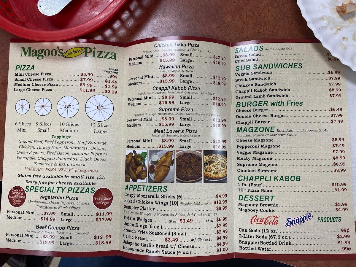Menu at Magoo's California Pizza pizzeria, Avon, US-36