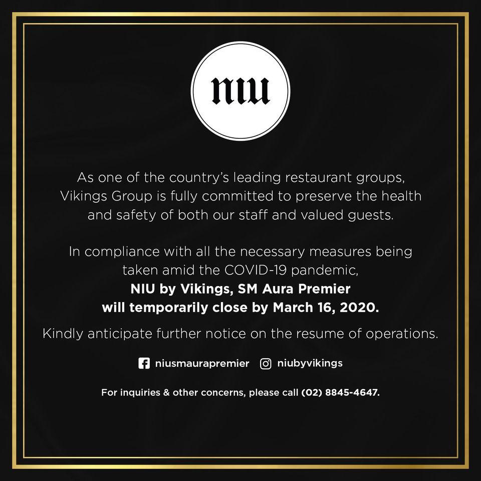 Menu at Niu restaurant, Taguig