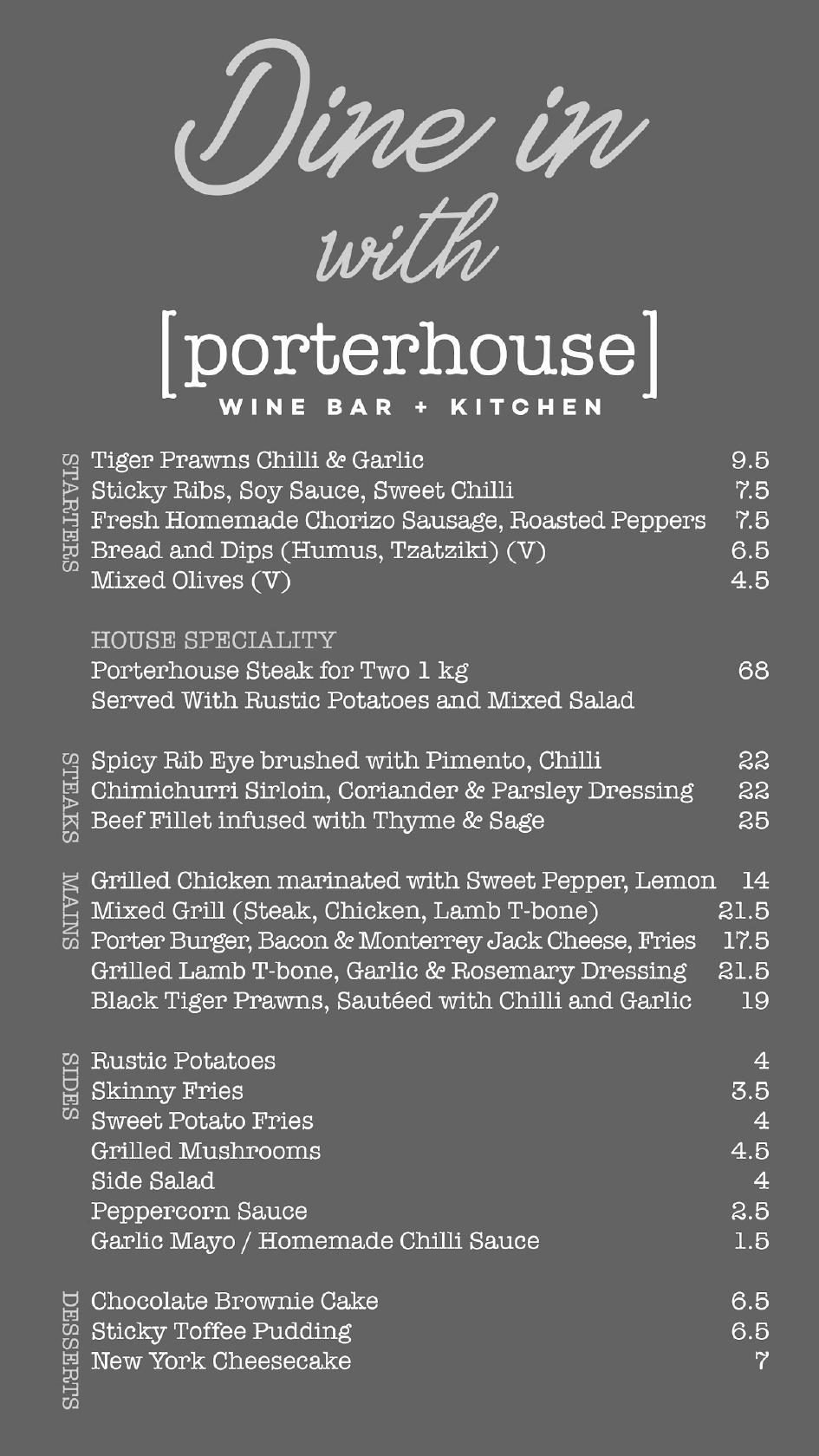 Menu at Porterhouse Wine Bar + Kitchen, Chipping Ongar