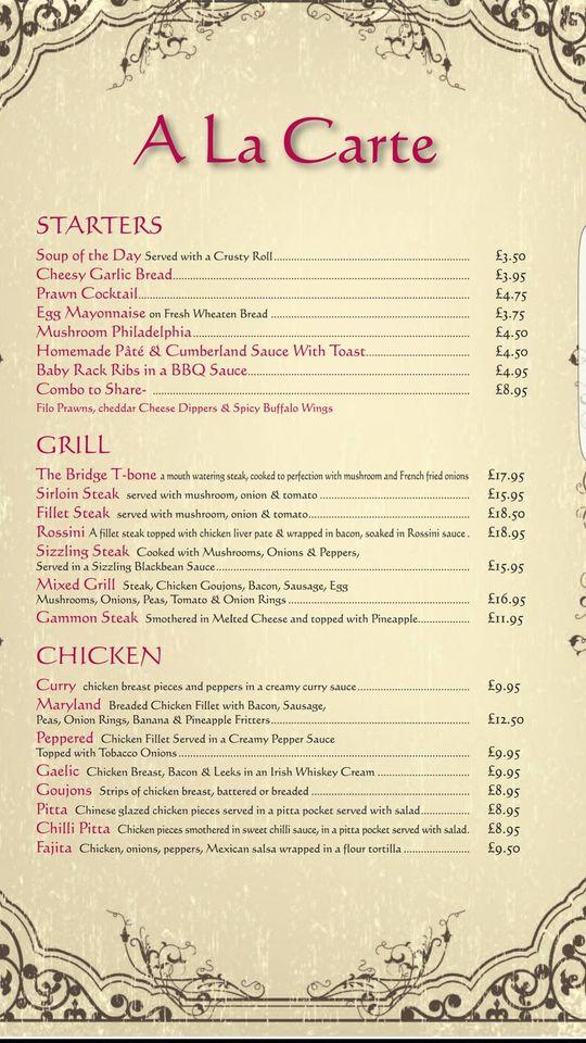 Menu at The Bridge Bar & Restaurant, Dunloy
