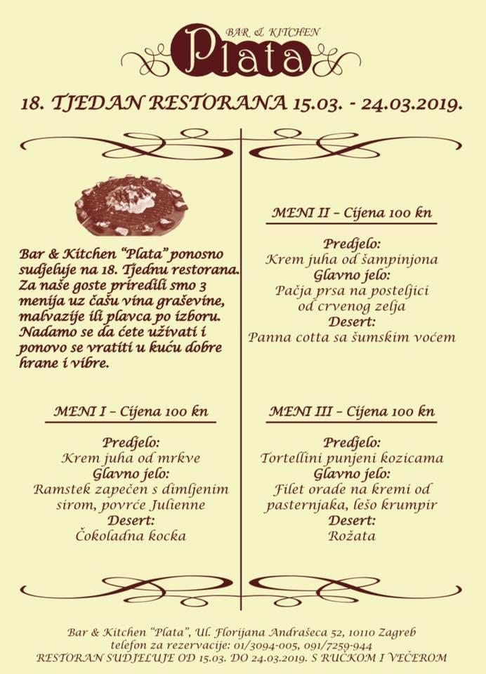 Menu at Bar & Kitchen Plata, Zagreb