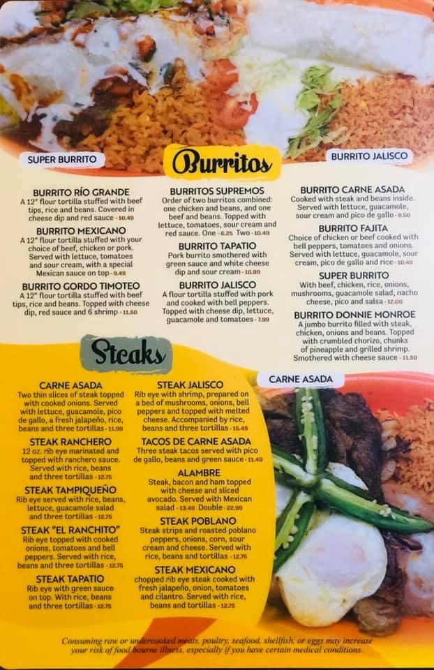 Menu at El Ranchito restaurant, Osage City