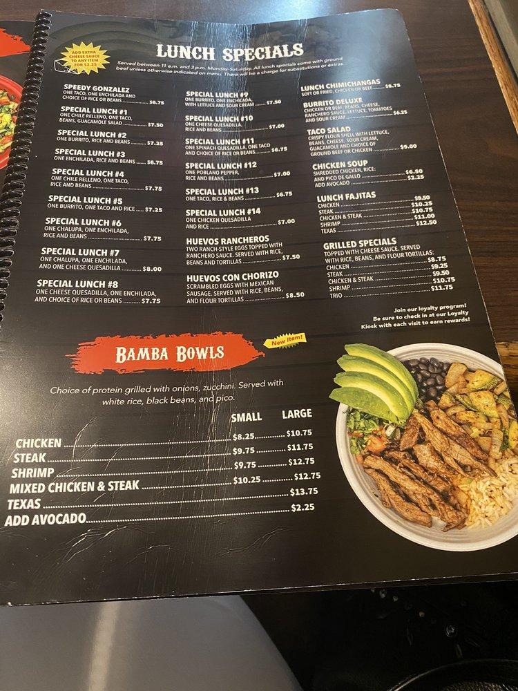 Menu at La Bamba Mexican Restaurant, Greensboro, 601 State St