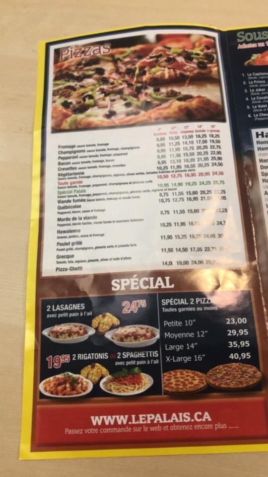 Menu at Le Palais pizzeria, Longueuil
