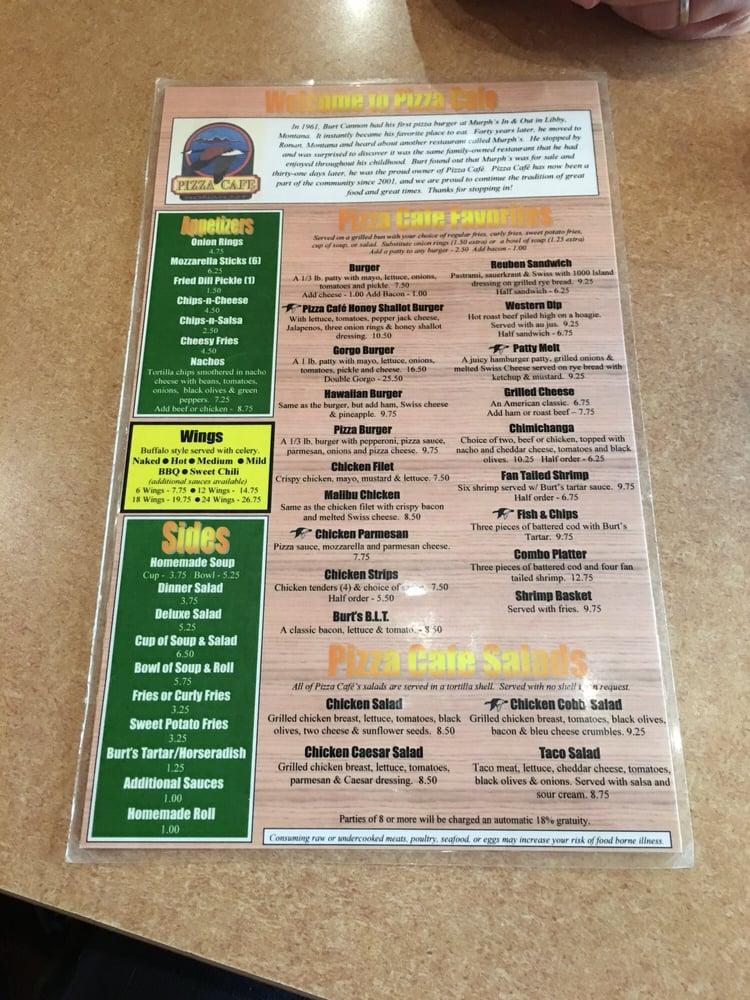 Menu at Pizza Cafe, Ronan, US-93