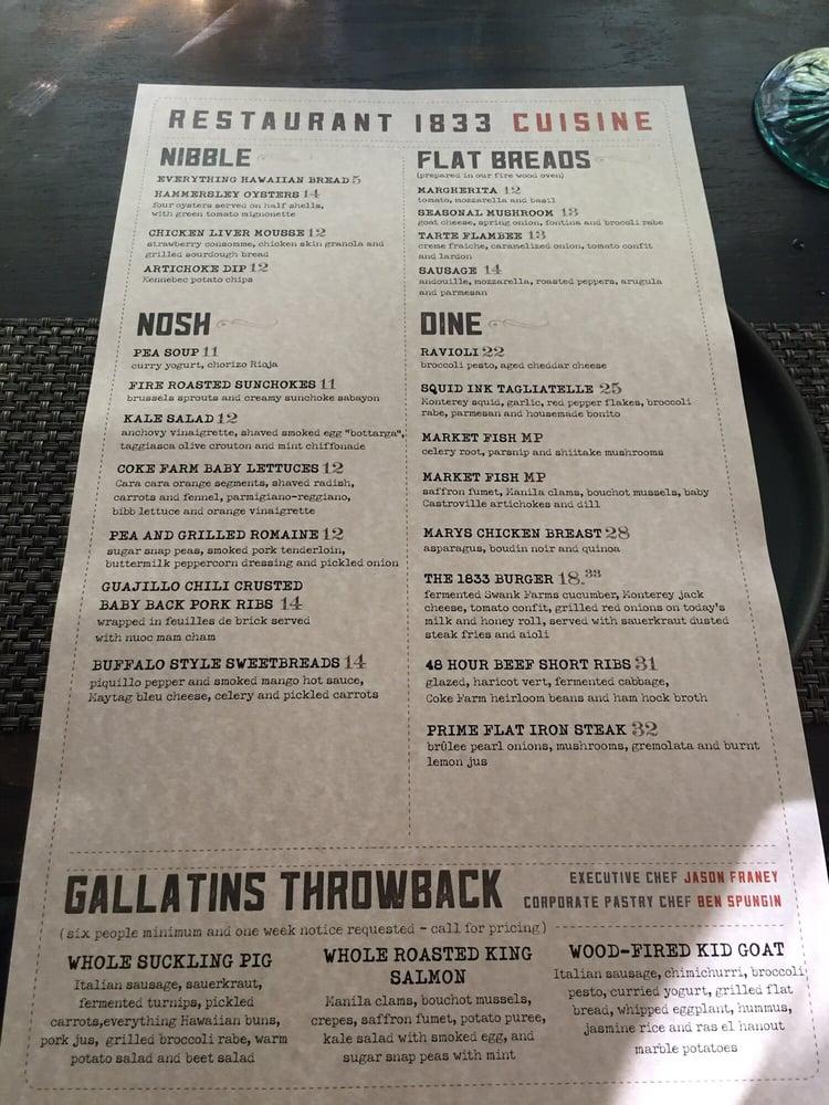 Menu at Restaurant 1833, Monterey