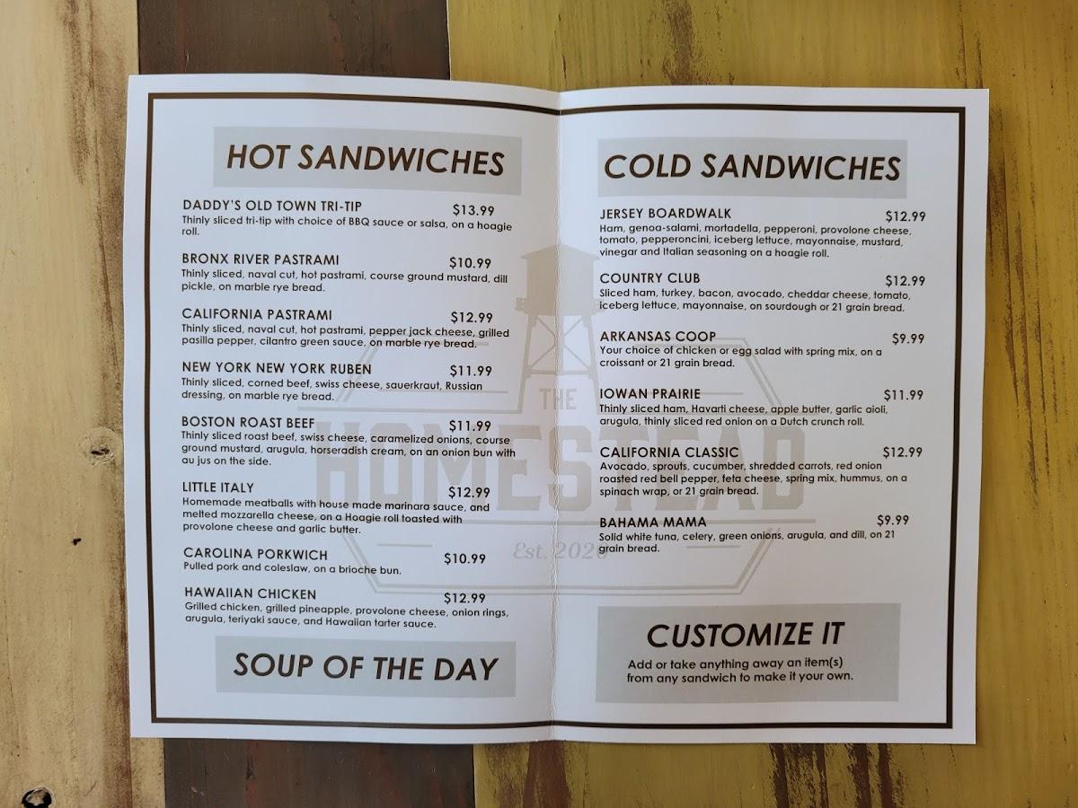 Menu at The Homestead restaurant, Orcutt