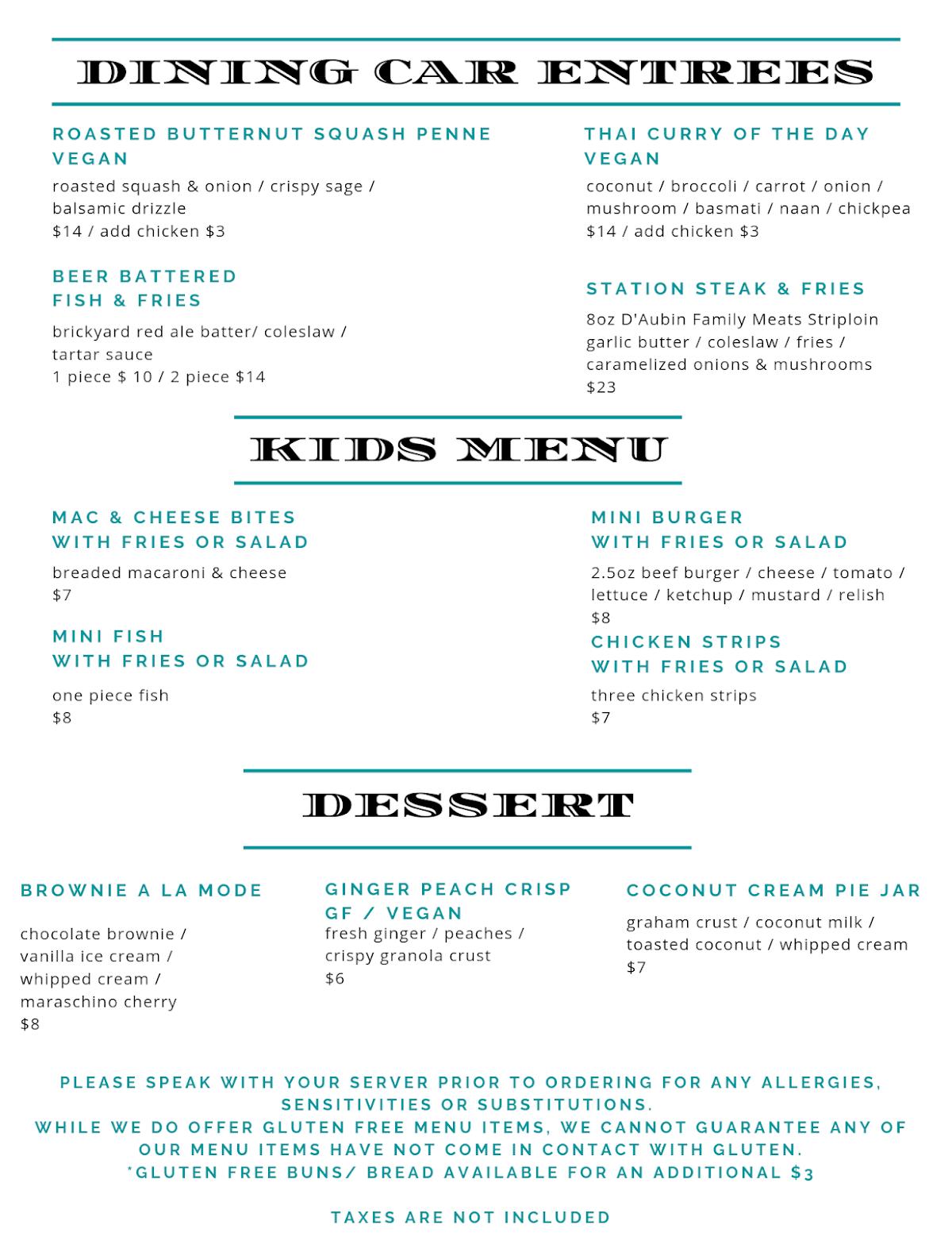 Menu at The Station pub & bar, Bridgetown