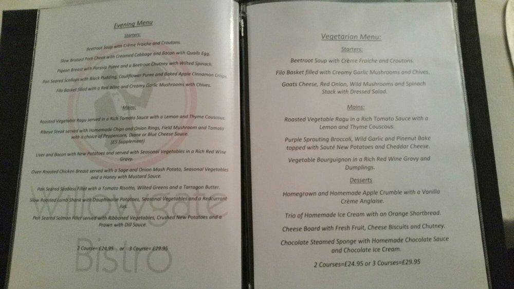 Menu at Willowgate Bistro restaurant, Pickering