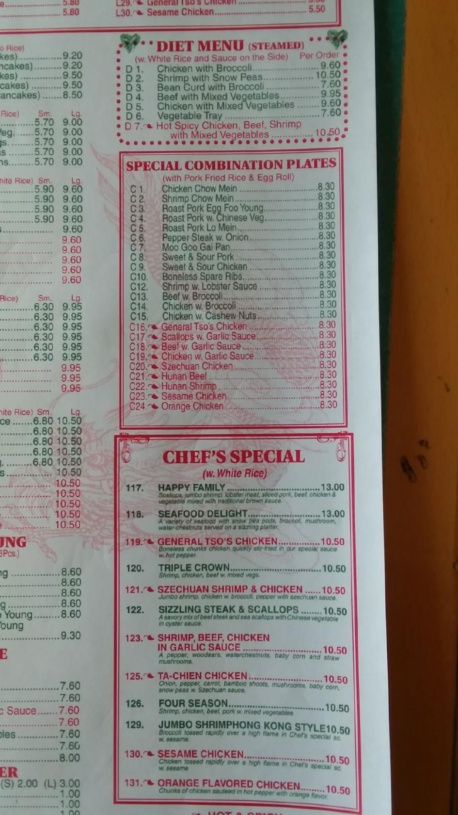 Menu at China Dragon restaurant, Rootstown