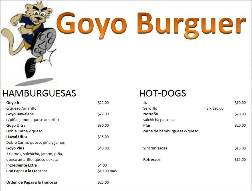 Menu at Goyo Burguer restaurant, Tlalnepantla de Baz