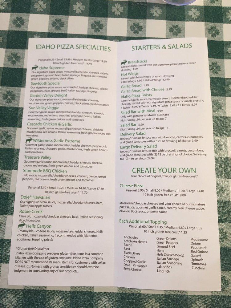 Menu at Idaho Pizza Company pizzeria, Meridian, 405 E Fairview Ave