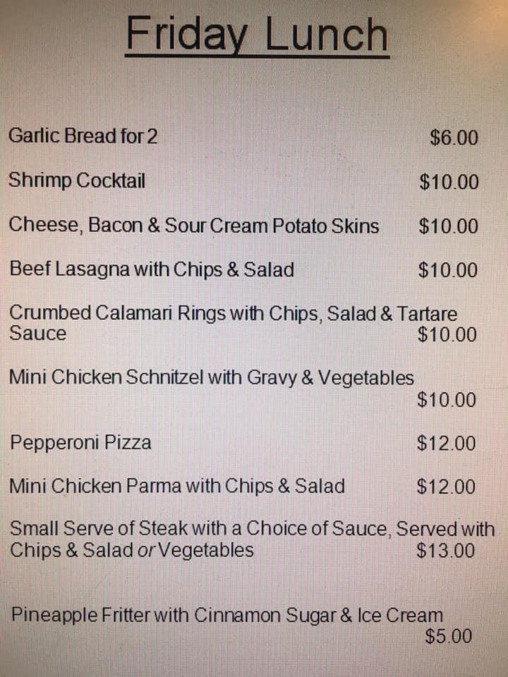 Menu at Moulamein Bowling Club, Moulamein