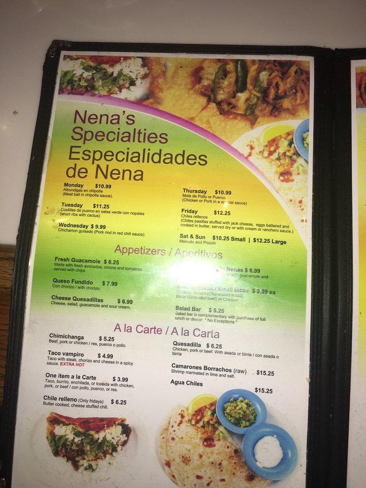 Menu at Nena's on B St restaurant, Stockton, S B St