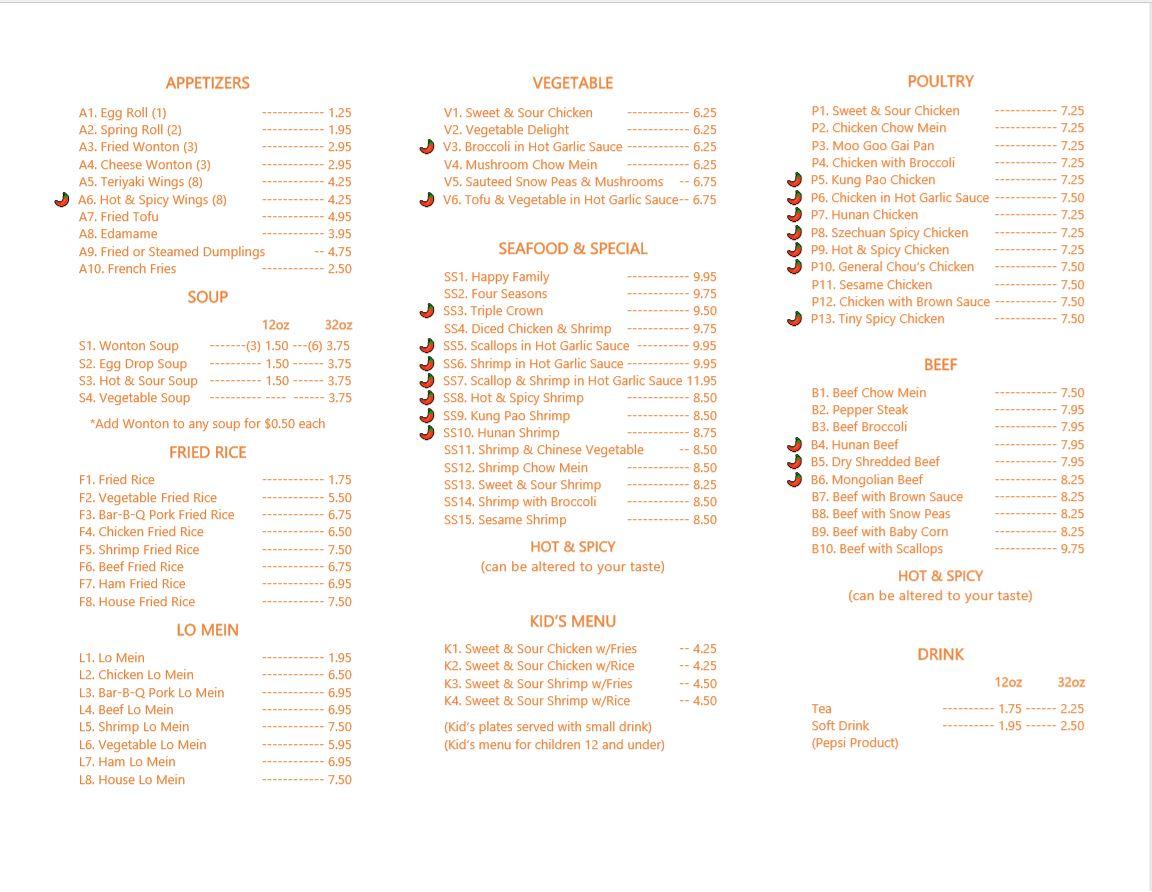 Menu at New Light Chinese Restaurant, Dothan, E Main St Ste 3
