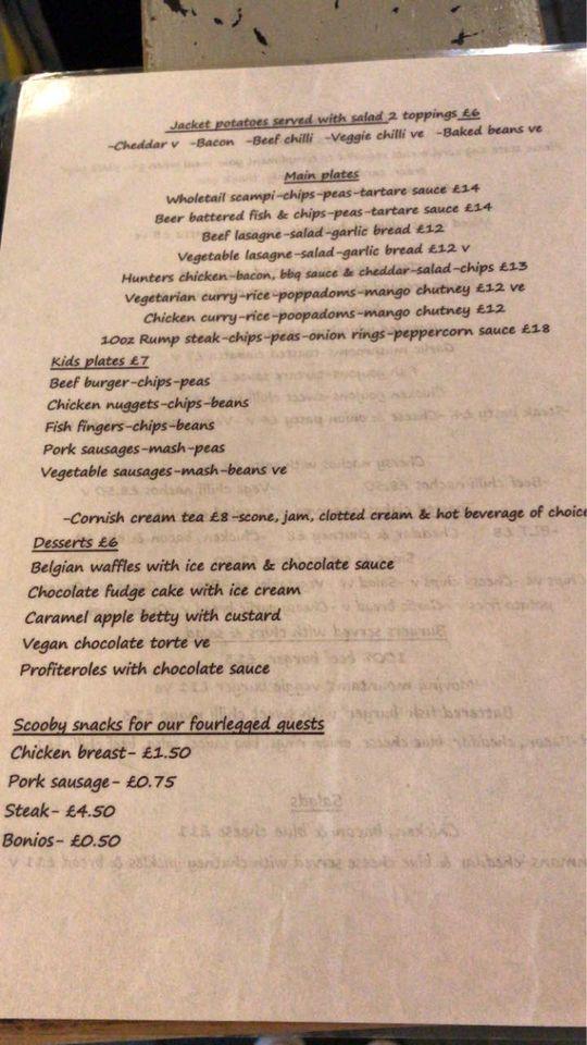 Carta del pub y bar The Old Inn, Mullion
