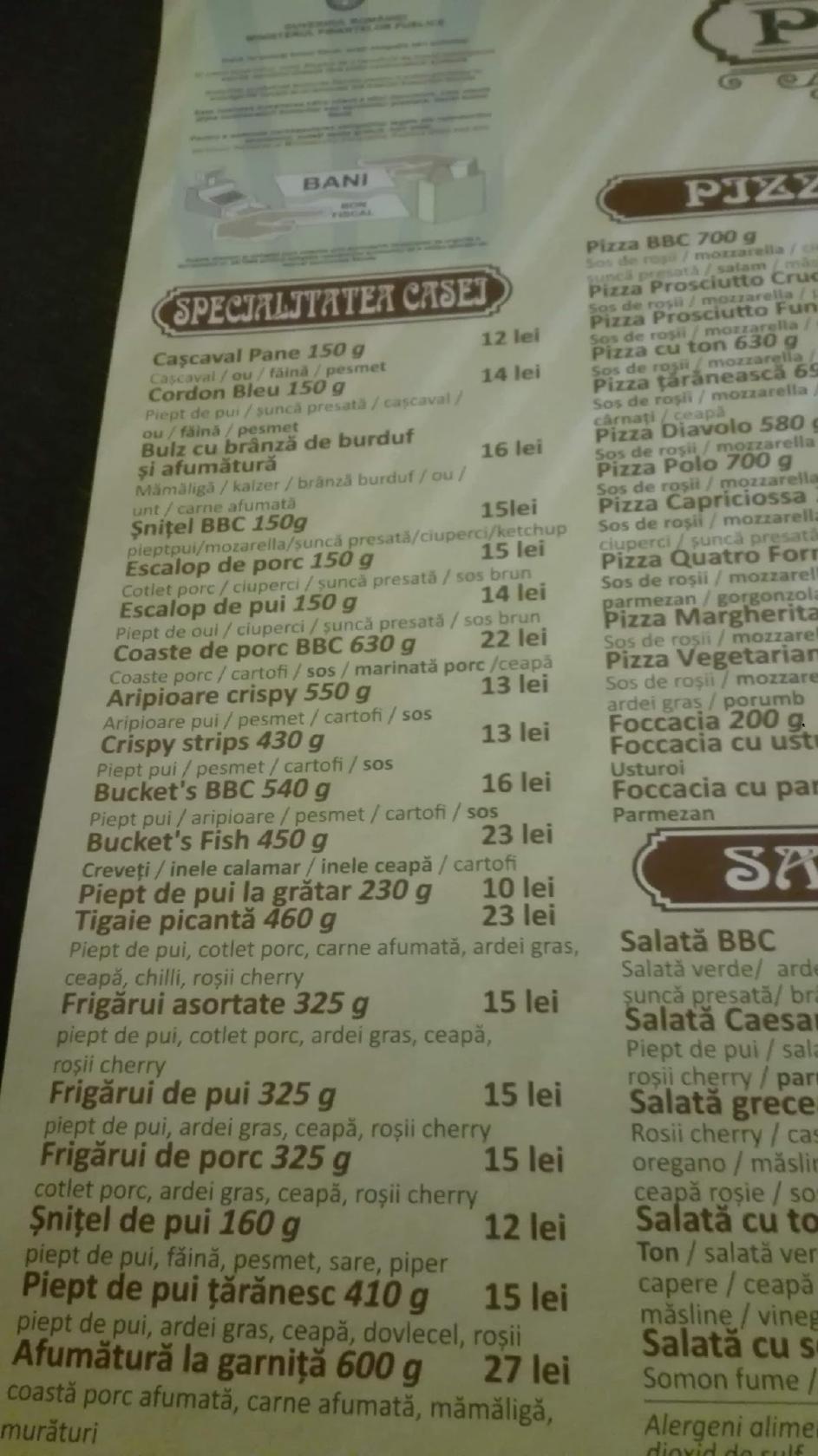 Menu at BBC Pergola, Vălenii de Munte