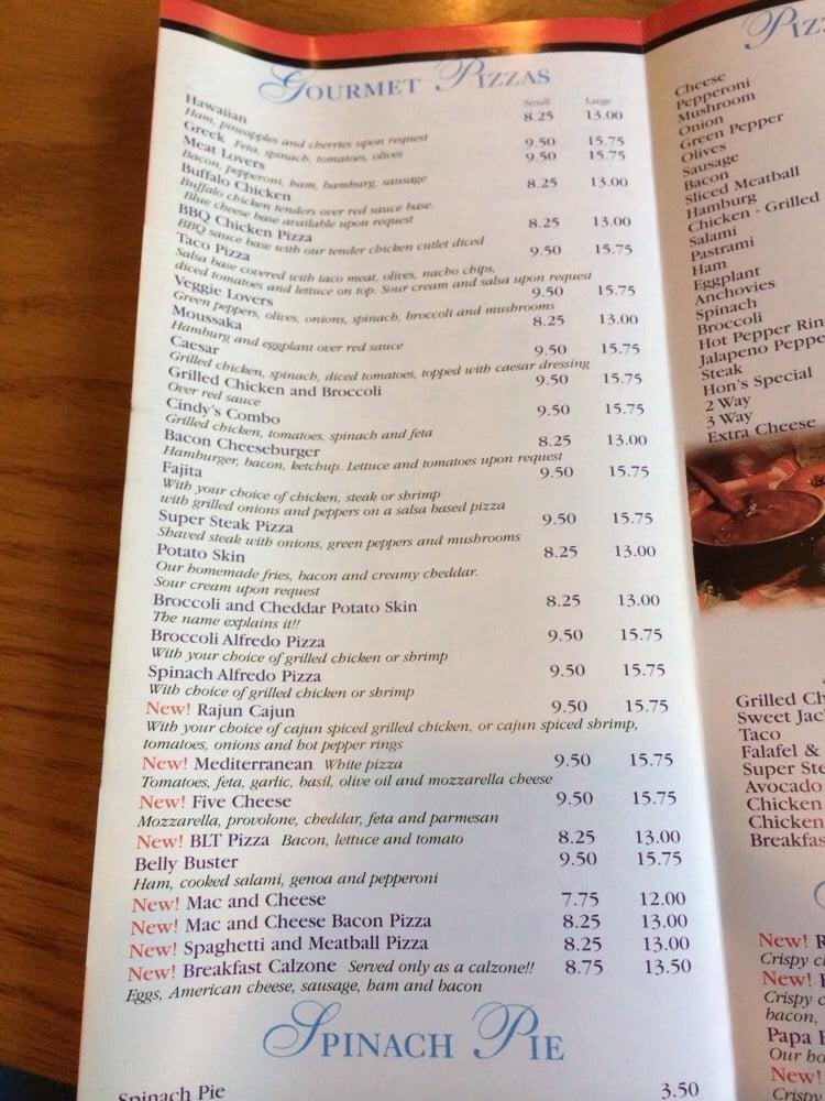 Menu at Riverside Pizza pizzeria, Thompson