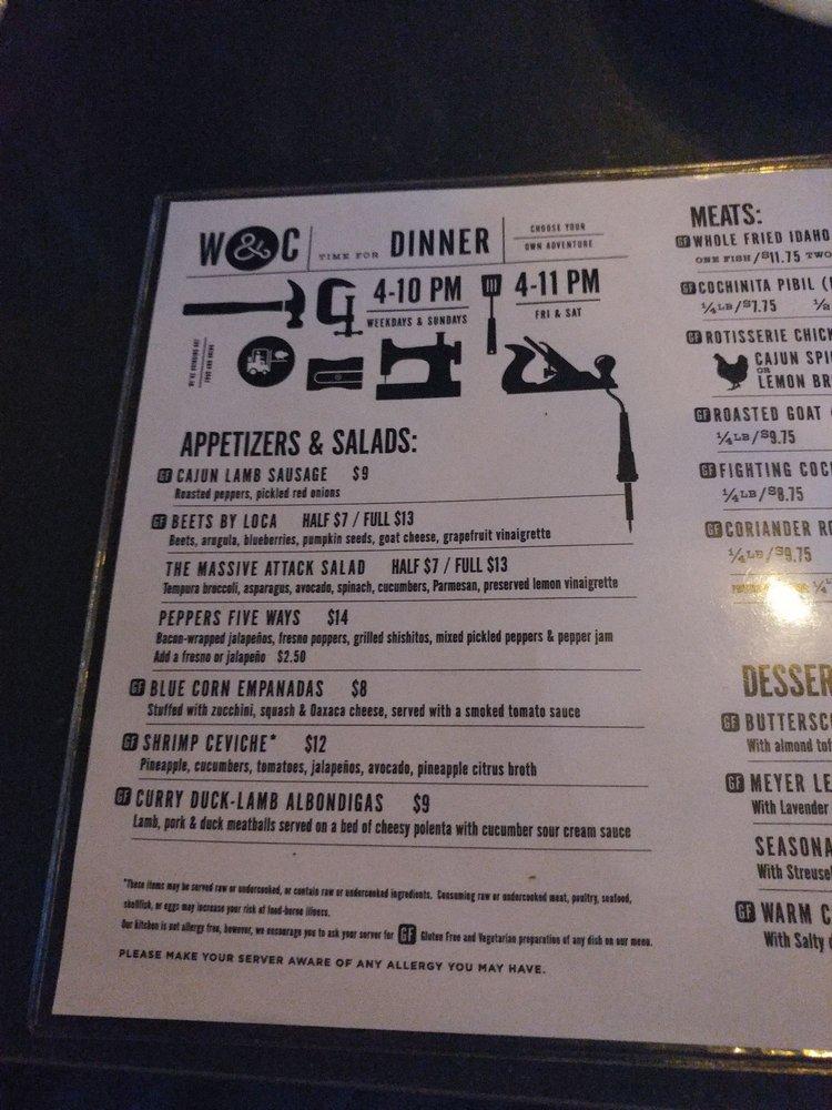 Menu at Work & Class pub & bar, Denver