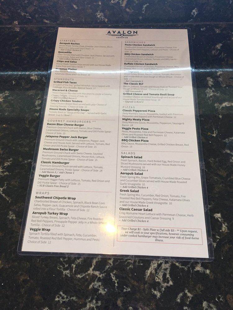 Menu at Avalon pub & bar, Redmond