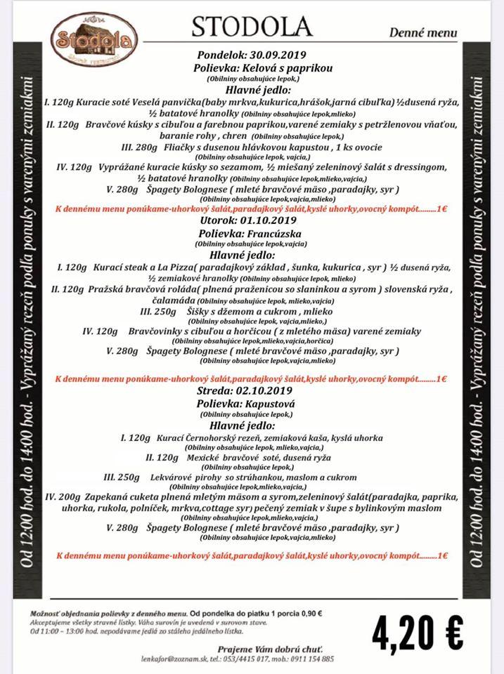 Menu at Restauracia Stodola SNV Spisska Nova Ves pub & bar, Spišská ...