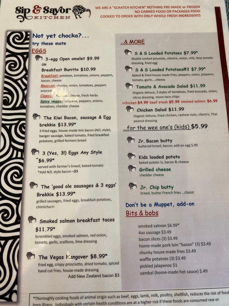 Menu at Sip and Savor Kitchen restaurant, Las Vegas