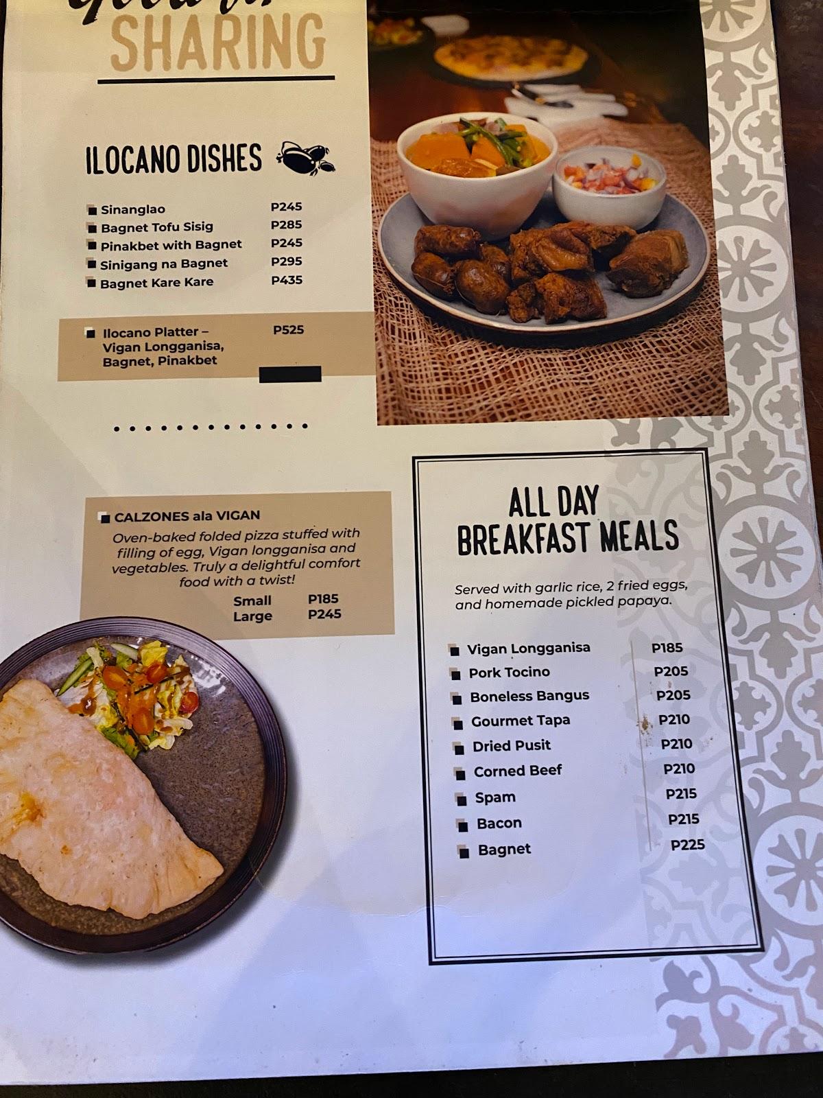 Menu at 1995 Studio Cafe, Vigan City